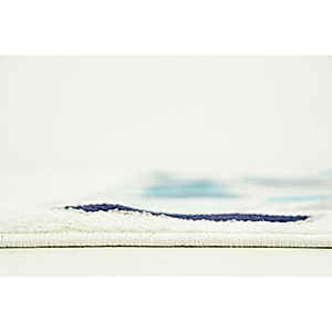 Unique Loom Metro Collection Abstract Multicolored Geometric Hexagon Area Rug, 4 ft x 6 ft, Ivory/Blue