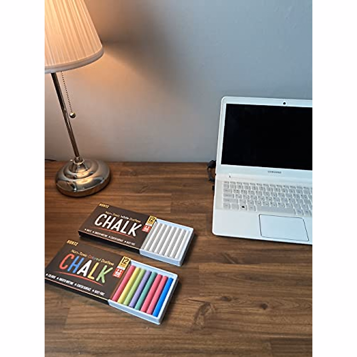 Huntz Dustless Chalk With Microfiber Eraser (Washable & Reusable) (12 White Chalks 12 Colored Chalks With Eraser)