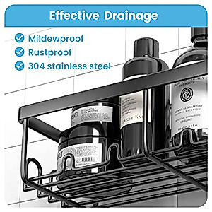 Shower Caddy, Shower Organizer for Bathroom Storage No Drilling, 3 Pack Adhesive Shower Shelves and 3 Adhesive Hooks - Large Capacity, Rustproof Stainless Steel, Shower Shelf for Inside Shower - Black
