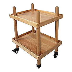 JF-XUAN Kitchen Shelf Kitchen Shelf with Wheels Double Layer Wooden Trolley Living Room Storage Rack Cart