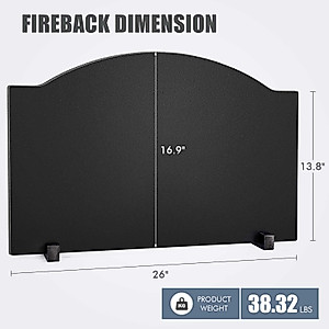 INNO STAGE 26" Fireplace Back Plates - Iron Fireback with Feet, Fireplace Wall Protection, Fireplace Heat Reflect, Black