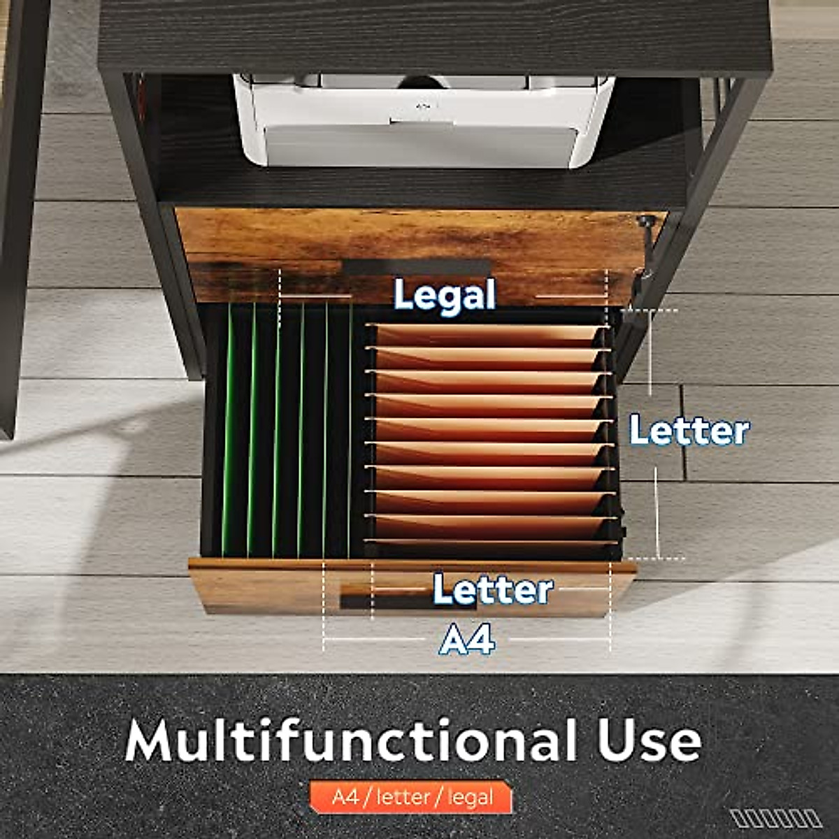 DEVAISE 2 Drawer Lateral File Cabinet with Lock, Filing Cabinet fits Letter/Legal/A4 Size, Large Printer Stand with Storage Shelves for Home Office, Rustic Brown