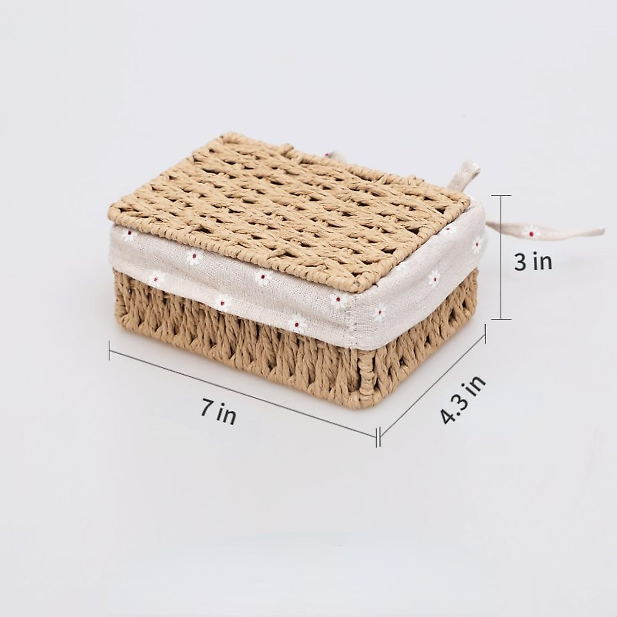 Rattanzenith Small Wicker Basket with Lid Paper Storage Baskets for Shelves Small Storage Bin with Removable Liner Nesting Decorative Woven Basket for Makeup Closet Organizer (Small, Khaki)