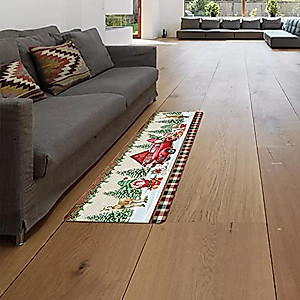 Kitchen Mat Rug Set of 2 Christmas Farmhouse Elk Gnome Truck Red Green Plaid Runner Rug Anti-Fatigue Comfort Memory Foam Standing Mat Non-Slip Floor Door Mat for Bathroom Bedroom 16x24n+16x47in