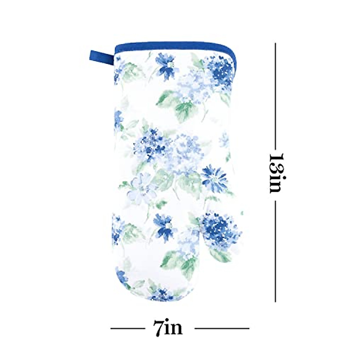 Martha Stewart Amber Floral Oven Mitt & Pot Holder Set 2-Pack, Blue/Green, OM: 7"x13" & PH: 7"x10"