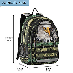 Vnurnrn Camouflage with Eagle American Flag Kids Backpack Big Storage Multiple Pockets 17.7 IN Bookbag with Chest Buckle Reflective Strip for Boys Girls 6+ years in Primary Middle High School