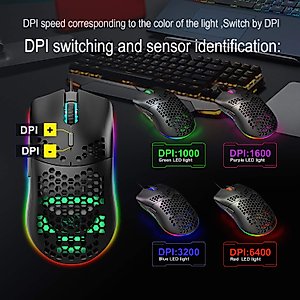 FELICON Portable one Handed Gaming Mechanical Keyboard and Mouse Combo, RGB Backlit Wired Gaming Left Handed and Up to 6400DPI Honeycomb Shell Mouse for PC Laptop Computer