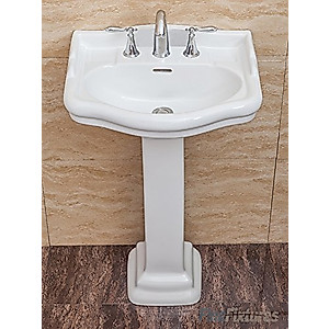 Fine Fixtures, Roosevelt White Pedestal Sink - 22 Inch Vitreous China Ceramic Material (8 Inch Faucet Spread Hole)