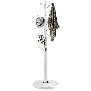 LASIEYO Coat Rack, Coat Rack freestanding With Disc Base, Standing Metal Coat Rack Stand Hat Hanger 12 Hooks, Easy Assembly for Coat Tree Hats Hanger Holder for Purse, Scarf Rack, Jacket (White)