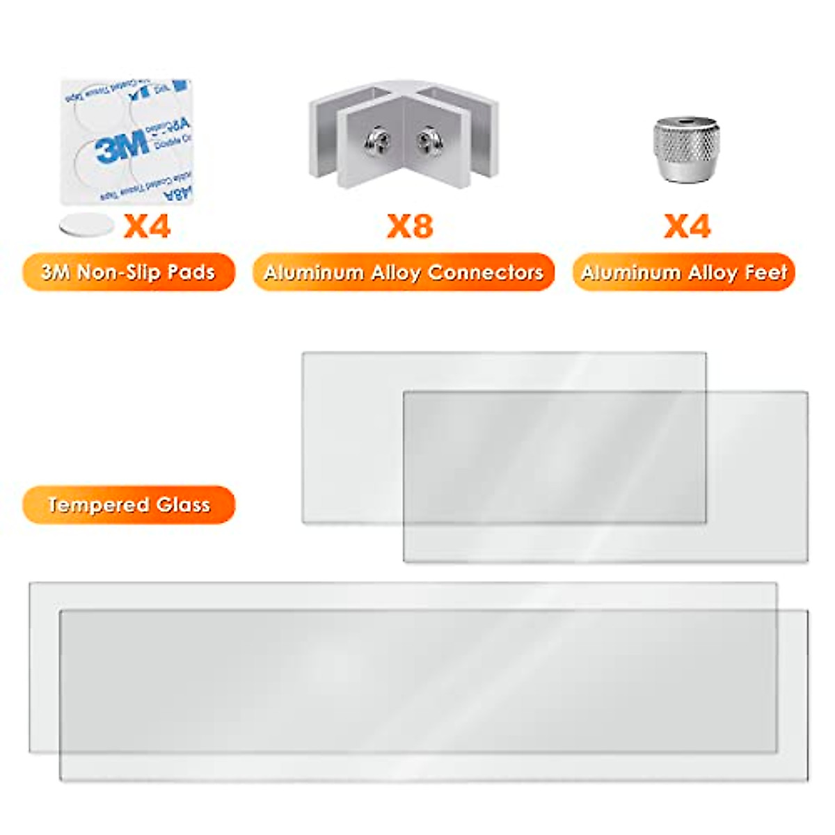 Nuu Garden 27.6'' x 11.7'' x 6.5" Rectangular Fire Pit Wind Guard, Transparent Tempered Glass, Polished Aluminum Brackets, 3M Anti-Slip Pads, Fit for Best Choice 52-inch Fire Table WG01