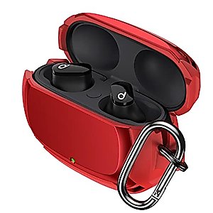 Beats Studio Buds Plus Case 2023, Jiunai Shockproof Heavy Duty Full Body Protective Dual Layer Studio Buds Cover Hybrid Rugged Case Carabiner for Beats Studio Buds 2021 Studio Buds Plus 2023 Red