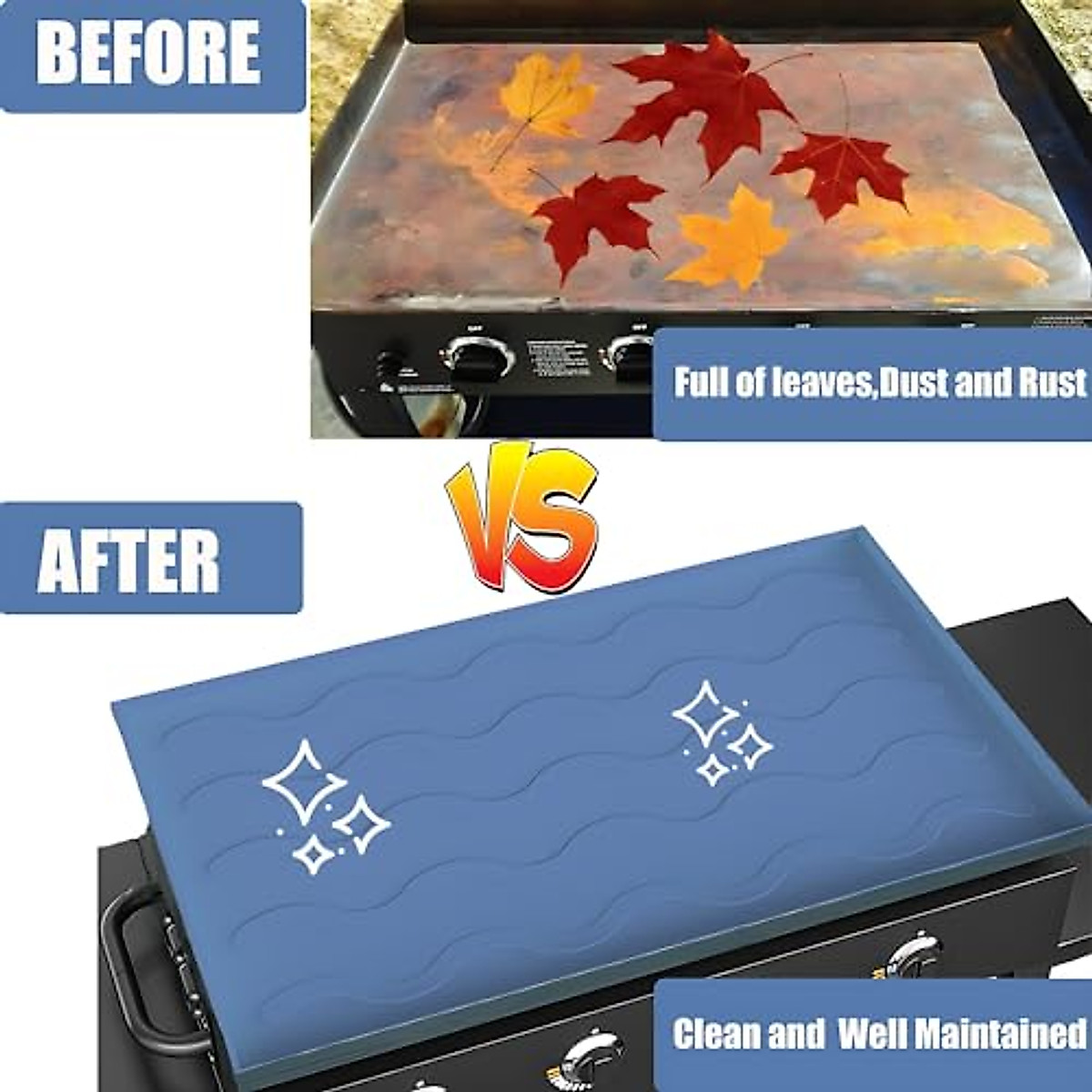 28" Silicone Griddle Mat for Blackstone, Food Grade Silicone/Unique Wave Pattern Design Griddle Accessories for Blackstone, Protective Mat for Griddle Surface, Grill Mat for outdoor grill-Blue