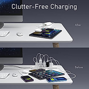 USB Charging Station, MANTO 65W PD3.0 & QC3.0 USB C Charger, 6-Port Desktop Charger with 1 USB C and 5 USB A Ports Compatible with MacBook Pro/Air, Laptops, iPad, iPhone, Galaxy and More
