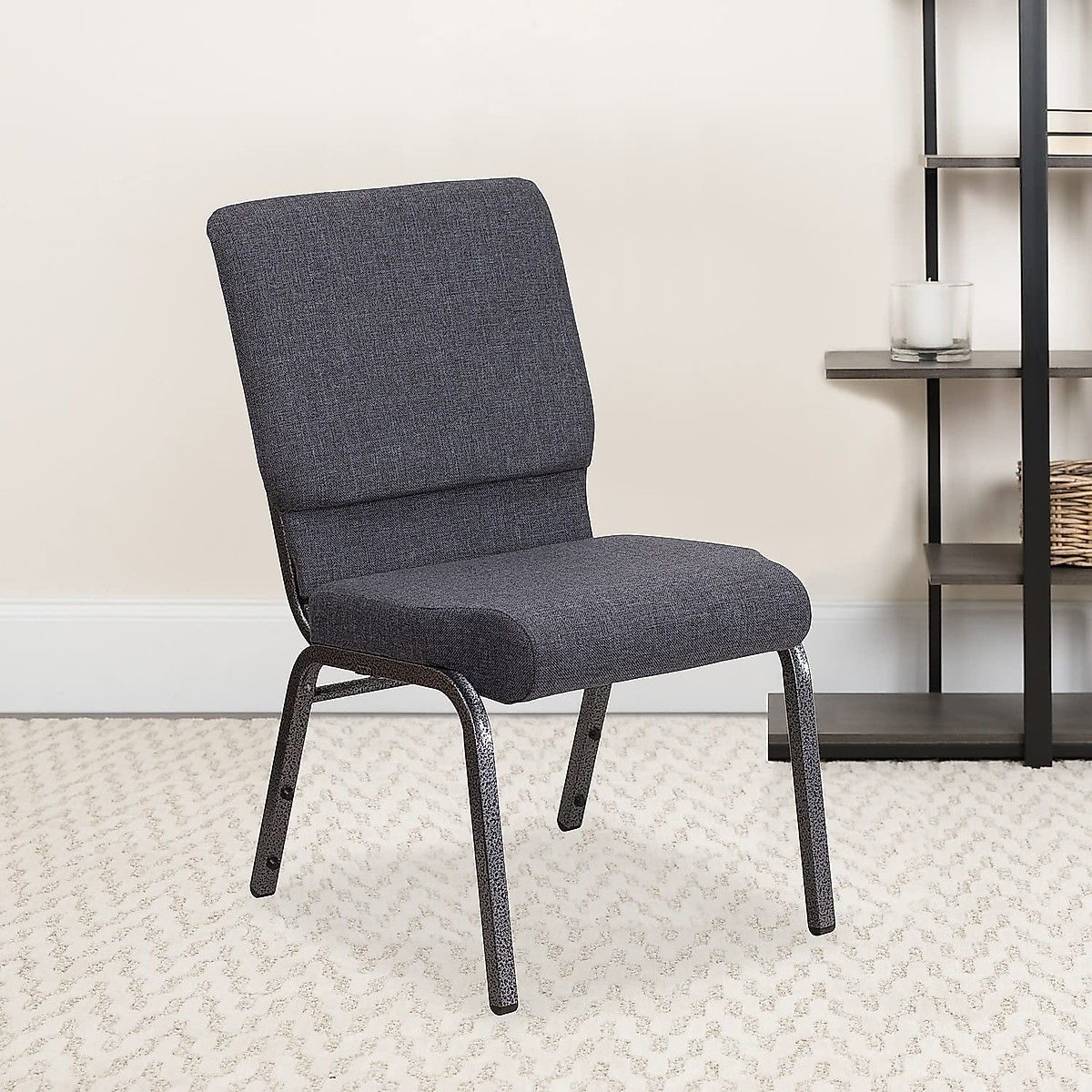 Flash Furniture 4 Pack HERCULES Series 18.5''W Stacking Church Chair in Dark Gray Fabric - Silver Vein Frame