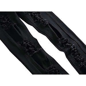 Men's Ripped Skinny Stretch Distressed Destroyed Slim Jeans Denim Pants Black 30