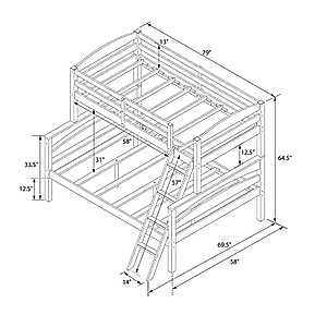 Dorel Living Brady Solid Wood Bunk Beds Twin Over Full with Ladder and Guard Rail, Espresso