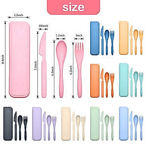 Reusable Travel Utensils Set with Case, 2 Sets Wheat Straw Portable Plastic Fork Spoons Knife Camping Cutlery, Eco-Friendly BPA Free Lunch Tableware for Kids Adults Travel Picnic Utensils