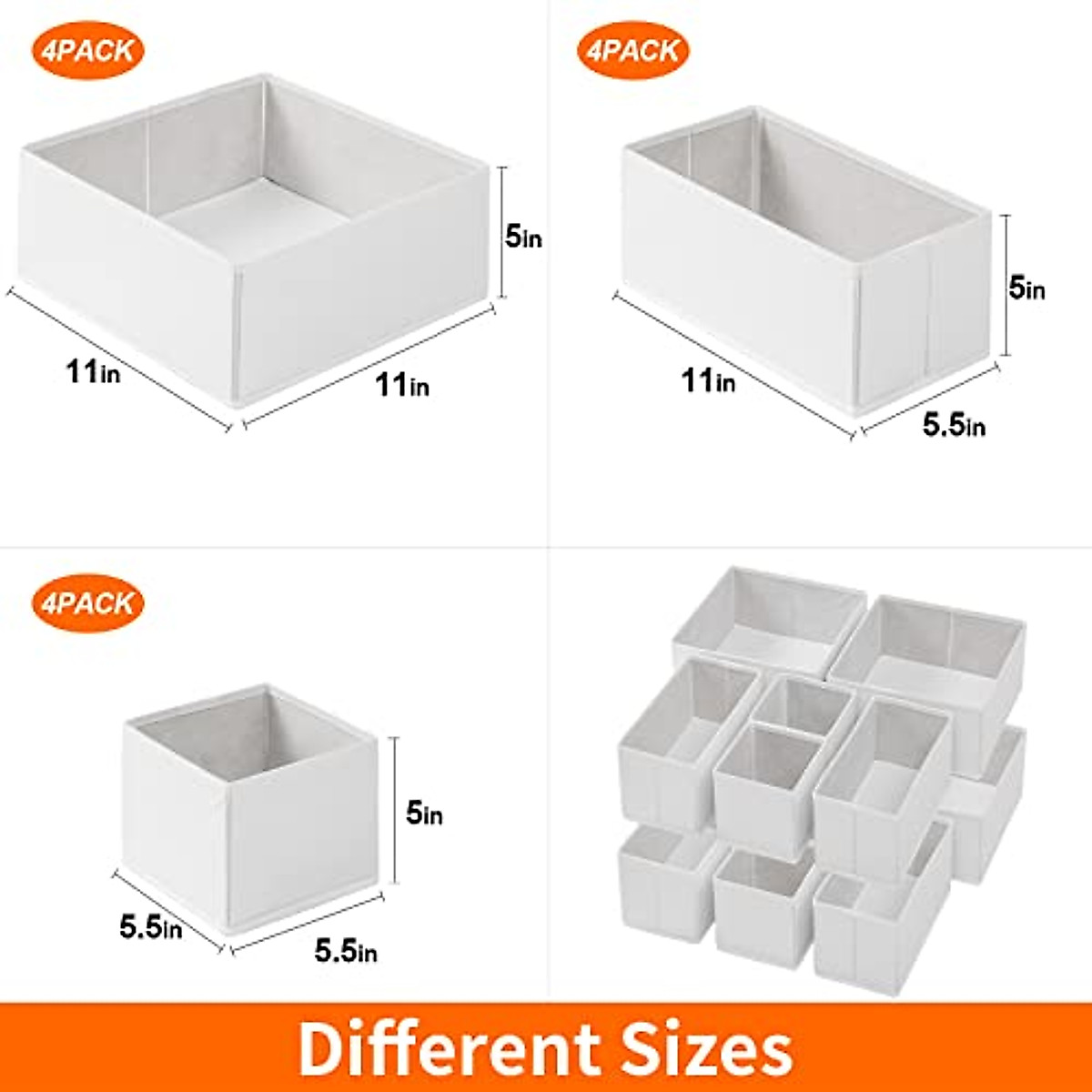 Stero 12 Pack Drawer Organizers for Clothing, Dresser Drawer Organizer Clothes, Fabric Foldable Closet Organizers and Storage Basket Bins for Clothes, Underwear, Bras, Socks (White)