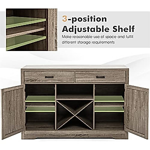 SEASD Kitchen Storage Buffet Farmhouse Wooden Sideboard with 2 Drawers and Wine Rack