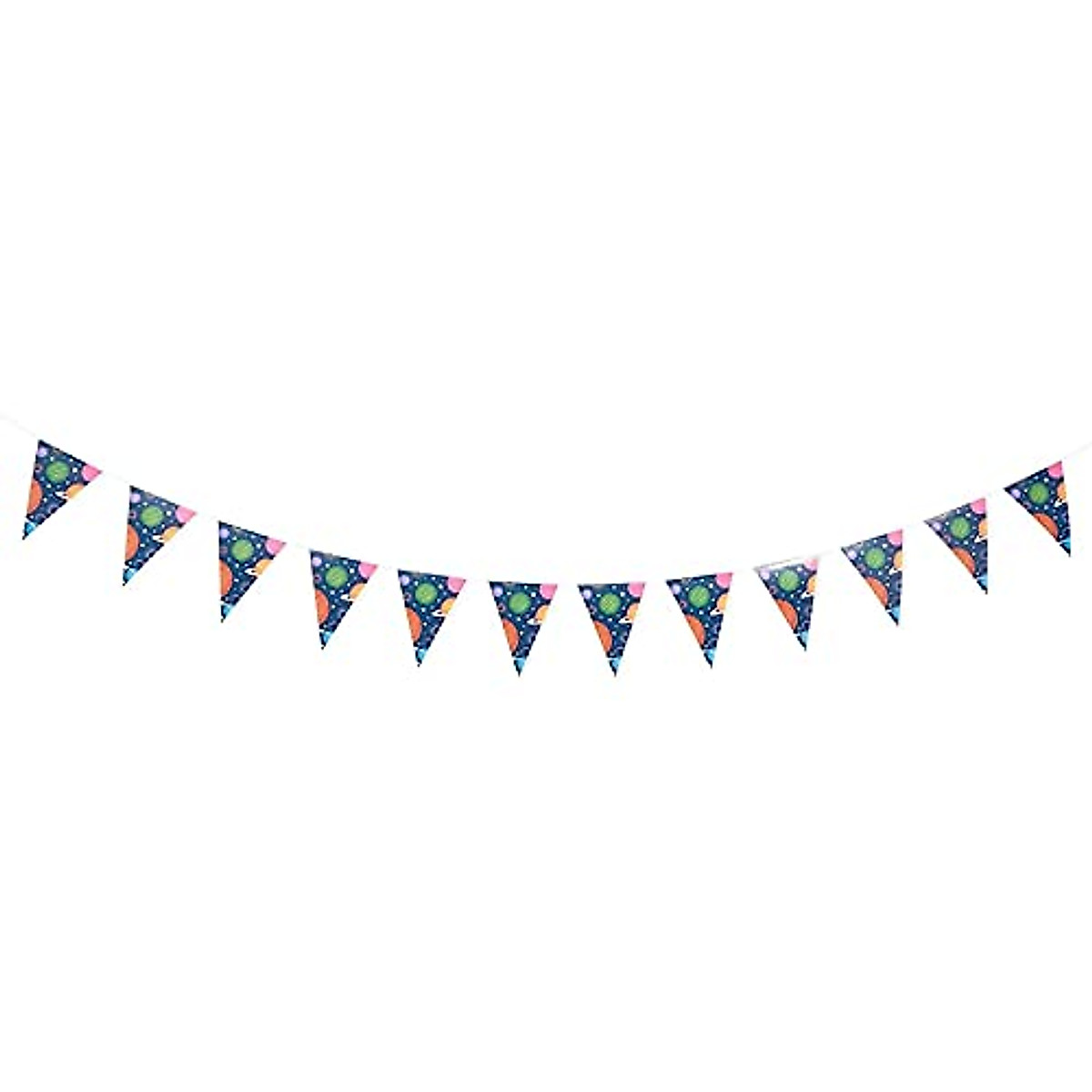 Outer Space Universe Theme Double-Sided Triangle Party Banners for Kids (11 ft, 3 Pack)