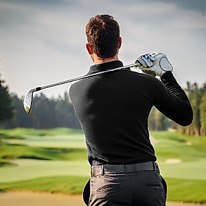 Premium Wear Long Sleeve Polo Shirt for Men, Cotton-Blend Fabric Golf Shirt with Collar, 3-Button Placket, Stain Guard, Elastic Cuffs, Side Split Hem, Casual Tennis Shirt Work & Play, Black XL