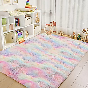 Zareas Cream White Area Rug for Living Room 5x8 Feet Fluffy Rug Shaggy Throw Rug for Bedroom Nursery Kids Playroom Dorm Indoor Modern Soft Large Fuzzy Plush Rug Furry Carpet Home Decor