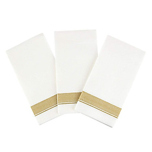 Rectangle Cloth-Like White Napkins with Gold Border, 50 Pack Fancy Paper Napkins, 22" x 22" Disposable Dinner Napkins - Decorative Party Napkins for Weddings, Dinners, Upscale Parties & Events