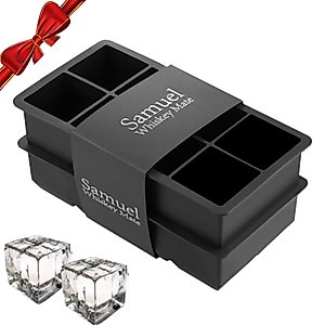 Samuelworld Large Silicone Ice Cube Tray Molds, 2-Pack, Big 2 Inch Cubes - Food Grade, Flexible, 8 Cavity Easy Release Slow Melting Ice for Whiskey, Cocktails, Gifts & Christmas - Black