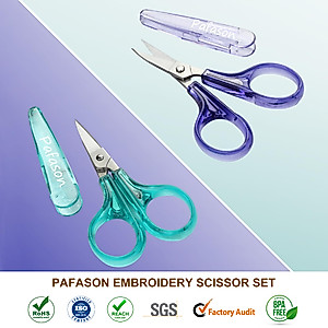 PAFASON Sharpest & Precise Stainless Steel Curved Straight Thread Yarn Fabric Cutting Mini Scissors with Protective Cover - Ideal for Embroidery Quilting Sewing Knitting Crafting Cross Stitch Crochet