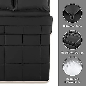 Sonive All Season Comforter Soft Fluffy Breathable Microfiber 200gsm Down Alternative Bedding Duvet Insert with 8 Corner Tabs Easy Care (Black, Queen)