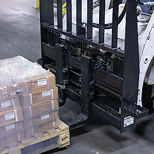 Titan Attachments Standard Series Adjustable Hydraulic Sliding Skid Steer Pallet Fork Frame, 4,000 LB Capacity, Adjusts 8in to 40in Hydraulically, Side Steps for Easy Entry, Quick Tach Mounting System