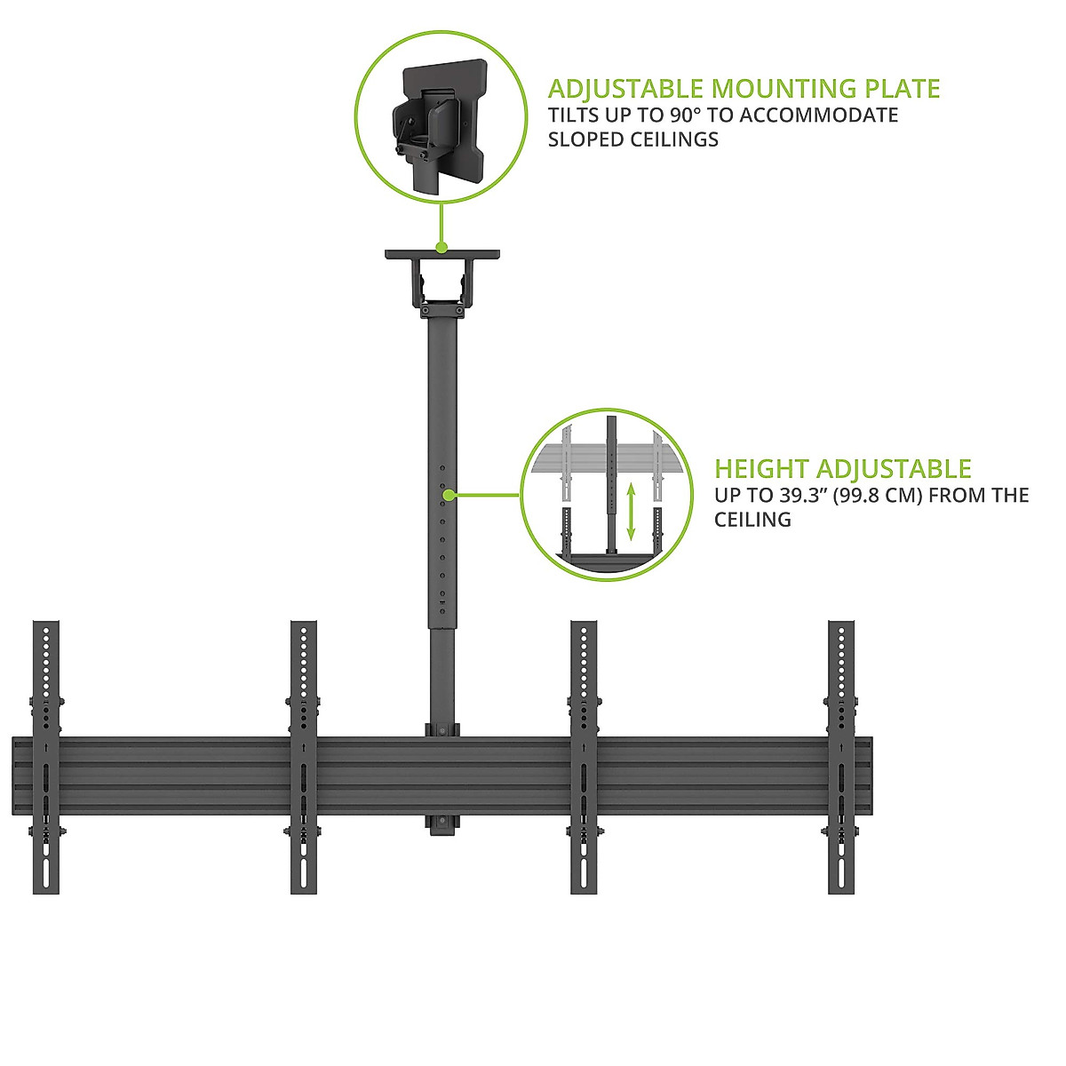 Kanto MBC211T Digital Signage Menu Board Ceiling Mount System with Tilting Arms for 40-Inch to 60-Inch TVs | Precision Leveling for Perfect TV Alignment | 2 TVs | Black
