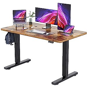 YESHOMY Height Adjustable Electric Standing Desk 55 inch Computer Table, Home Office Workstation, 55in, Black Leg/Rustic Brown Top