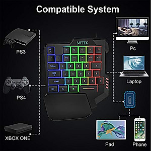 MFTEK One Hand Gaming Keyboard and Mouse Combo, RGB Rainbow Backlit One-Handed Mechanical Feeling Keyboard with Wrist Rest Support, USB Wired Keyboard Mouse and Mouse Pad Set for PC PS4 Gamer