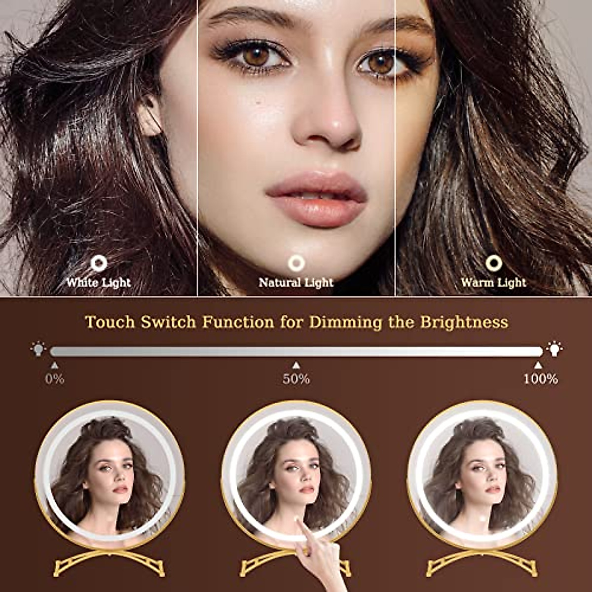 Vanity Desk with Lighted Mirror & Power Outlets, 44'' Makeup Vanity Set with Lights & 3 Drawers, Vanity Mirror with Lights Desk & Chair, Dressing Table with Reversible Cabinet & Stool, White & Black