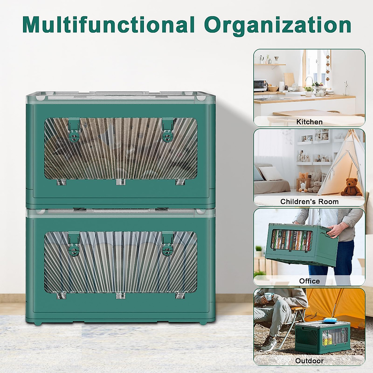 Sindax 2 Pack Storage Bins with Lids - 13.8 Gallon Collapsible Large Storage Bins with Wheels and Door, Stackable Storage Bins for Clothing, Blankets, Books, Bedding