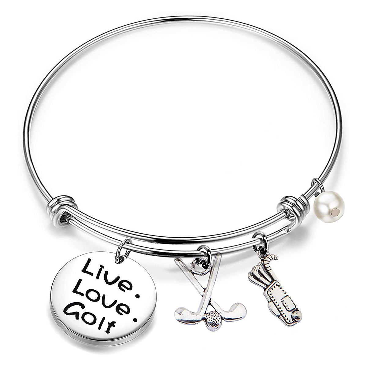 FEELMEM Golf Bracelet Live Love Golf Expandable Charm Bracelet Golf Jewelry Gift for Golf Lover/Golf Club/Golf Team（silver）