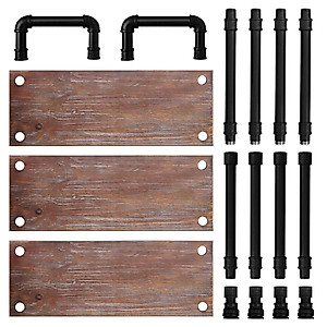 HouseAid 3 Tier Industrial Pipe Etagere Bookcase, Rustic Farmhouse Standing Shelf, Real Pine Wood Open Shelves for Living Room, Bathroom and Kitchen, Wall Mounted, Matte Black (39.4”×31.5”×11.8”)