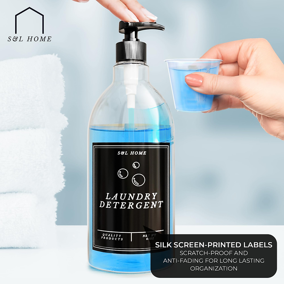 S&L Home Liquid Laundry Detergent Dispenser - 64 Oz Plastic Laundry Detergent Container, Fabric Softener Dispenser & Bleach Dispenser for Laundry Room