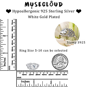MUSECLOUD Teardrop Crystal Rings 925 Sterling Silver Engagement Rings for Women Bridal Eternity Rings Dainty White Gold Plated Costume Jewelry Wedding Promise Rings for Her (9)