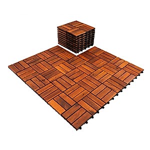 YAMAZING 12'x12' Solid Wood Interlocking Flooring - Acacia Hardwood Deck Tiles (Pack of 9), Indoor & Outdoor Use, Waterproof All Weather (9 Sq Ft)