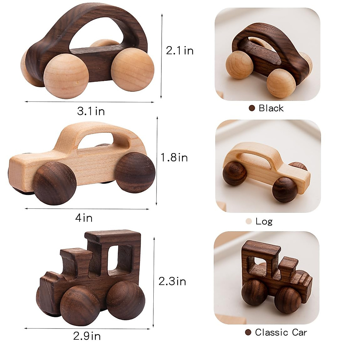 3PCS Wooden Baby Toys,Baby Grasping Toys Push Car Toys Montessori Toys Wooden Toy Vehicles,#2