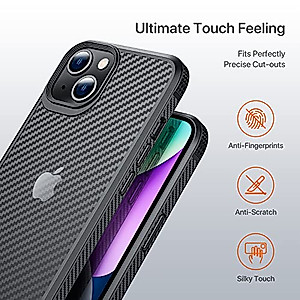 Auleegei Designed for iPhone 14 Case, [Military Grade Drop Tested] Slim Thin Shockproof Phone Case Translucent Anti-Scratch Carbon Fiber Hard PC Back and Soft TPU Bumper Edge, 6.1 inch, Back
