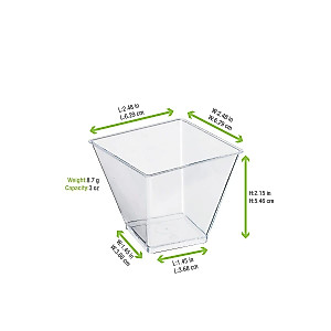 PacknWood ‎ 209MBZENO10 small square cups disposable,square clear plastic dessert cups (2.4" x 2.4" Top, 1.5" x 1.5" Base, 2.24" Height) - Case of 600