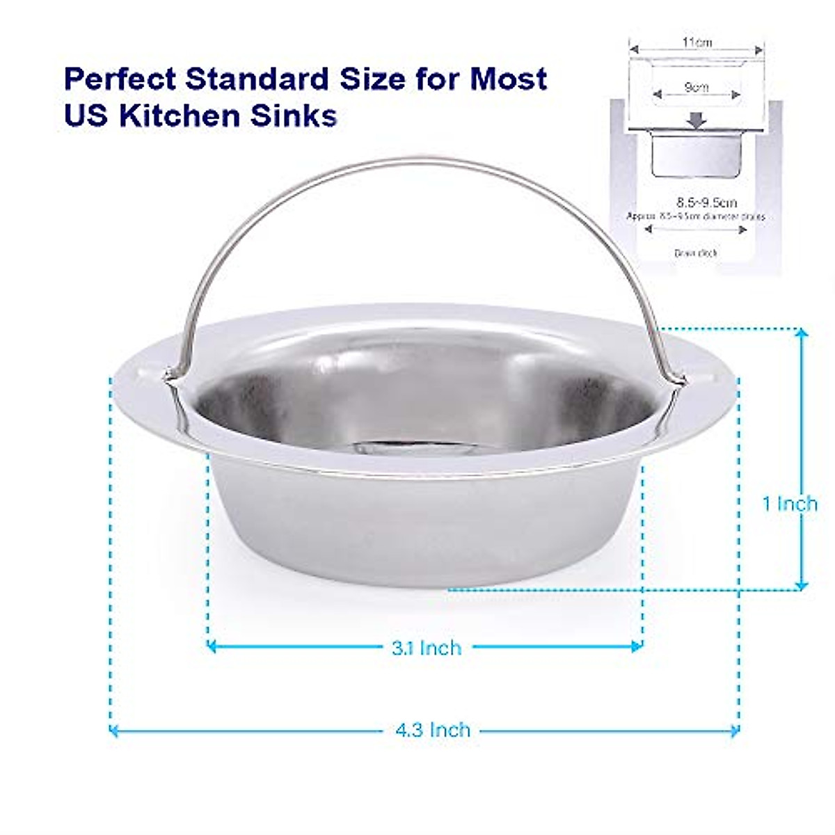 Noridez 2 Pack Upgrade Kitchen Sink Strainer with Handle, Premium Stainless Steel Sink Garbage Disposal Stopper Mesh Basket, Stainless Steel Kitchen Sink Basket Strainer, Wide Rim 4.33" Diameter Large