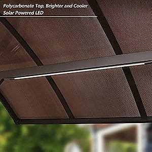 Ulax Furniture 3-Seat Outdoor Patio Swing Chair, Porch Swing Glider Chair with Convertible Canopy, Solar LED Light and Sunbrella Pillows for Poolside, Garden, Balcony, Backyard