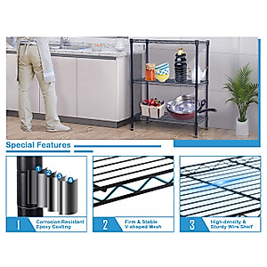 MKDLUFEI 3-Tier Wire Shelving Unit Adjustable Height 450Lb Capacity Small Metal Shelving for Storage 24"x14"x30" Metal Shelves for Kitchen, Office, Pantry, Laundry, Closet, Organizer Wire Rack