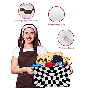 Black and White Checkered Storage Basket Waterproof Cube Storage Bin Organizer with Handles, Modern Irregular Geometric Collapsible Storage Cubes Bins for Clothes Books Toys 15"x11"x9.5", 2 Pcs