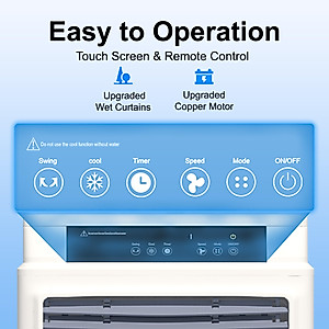 Landeagle Swamp Cooler, 3288CFM Evaporative Air Cooler with 10.6-Gal Water Tank, Evaporative Cooler with Water Level Alarm, 3 Speeds, 12H Timer, Air Cooler for Indoor Outdoor Patio Garage Use(42IN)