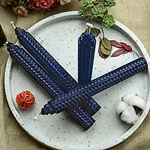 DEYBBY 8" Hand-Rolled Beeswax Taper Candles 6 Pack,Pure Natural Honeycomb Bee Wax Candle Cone Top,4Hour Burn Time(Navy Blue)